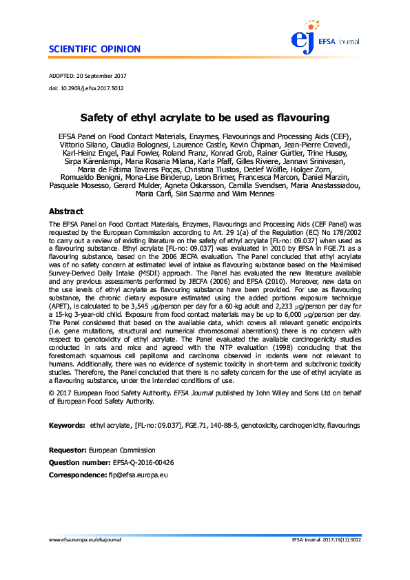 (PDF) Safety of ethyl acrylate to be used as flavouring