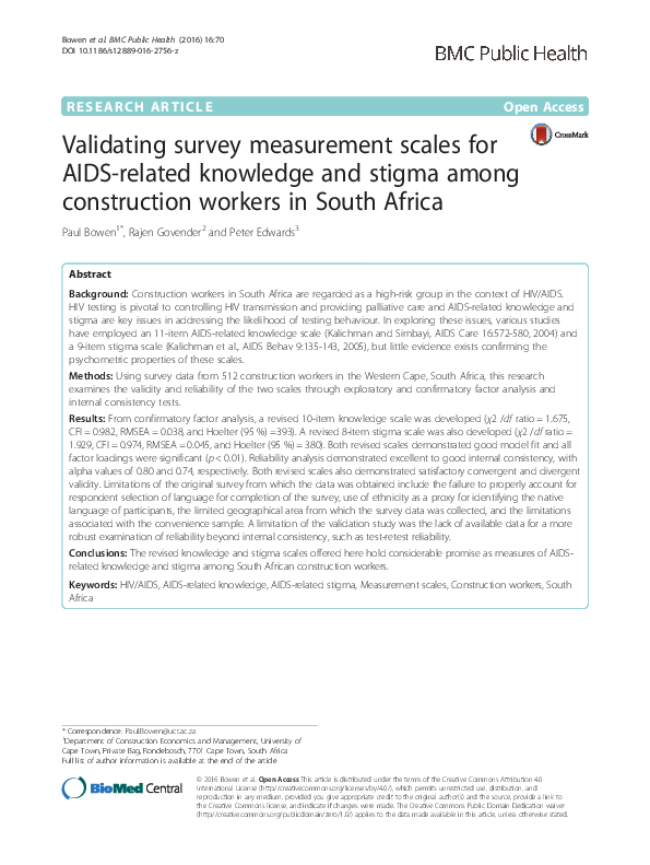 (PDF) Validating survey measurement scales for AIDS-related knowledge ...