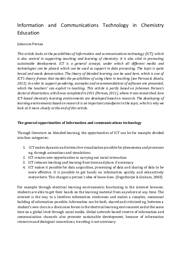 (PDF) Information and Communications Technology in Chemistry Education