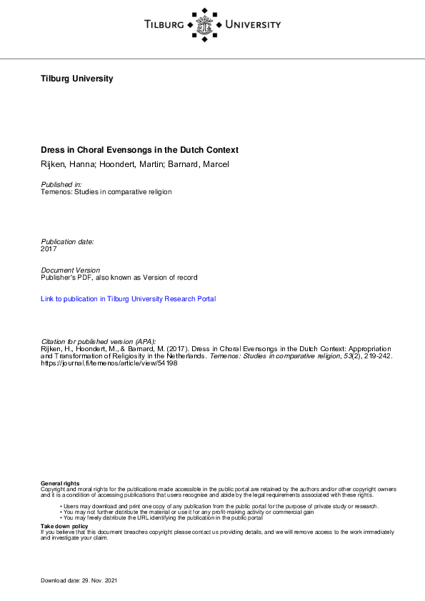 (PDF) Tilburg University Dress in Choral Evensongs in the Dutch Context ...