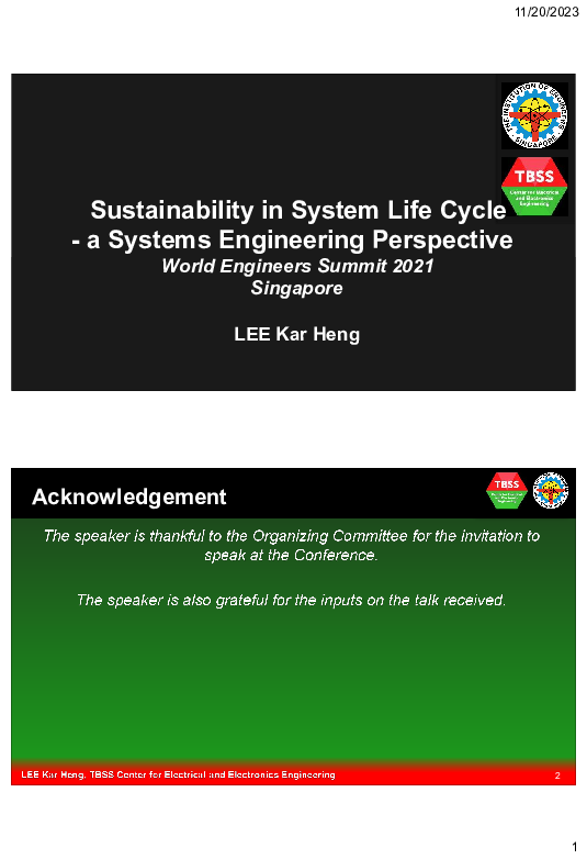 (PDF) Sustainability in System Life Cycle -a Systems Engineering ...