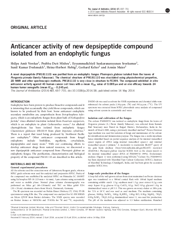 (PDF) Anticancer Depsipeptide from Endophytic Fungus