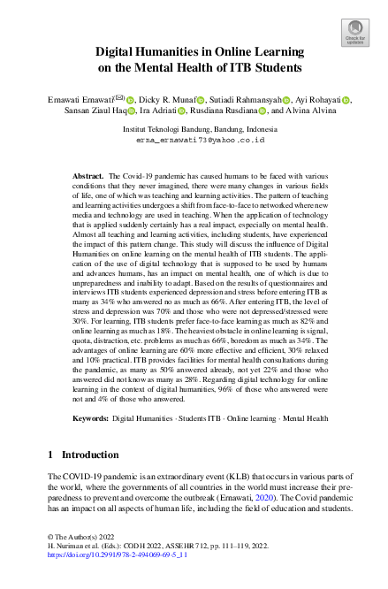 (PDF) Digital Humanities in Online Learning on the Mental Health of ITB Students