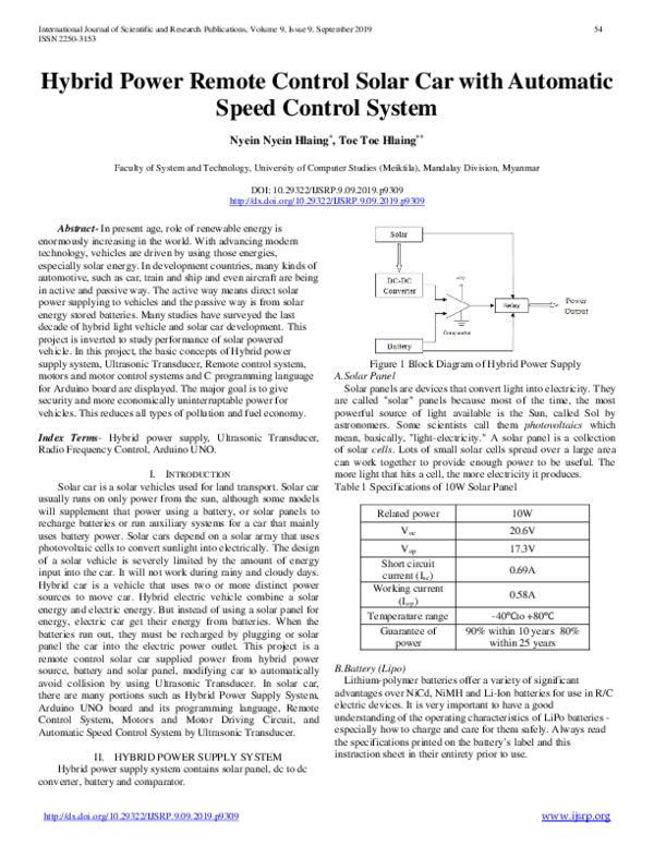 (PDF) Hybrid Power Remote Control Solar Car with Automatic Speed Control System