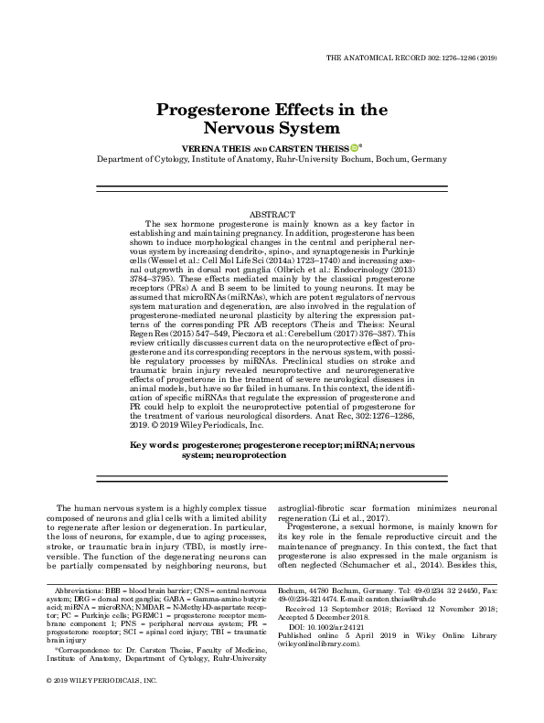 (PDF) Progesterone Effects in the Nervous System | Carsten Theiss ...