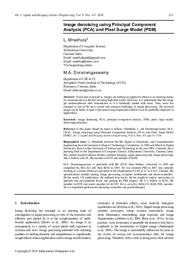 (PDF) Image Denoising using Principal Component Analysis and Wavelet