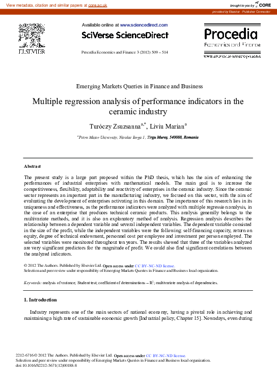 (PDF) Multiple Regression Analysis of Performance Indicators in the Ceramic Industry