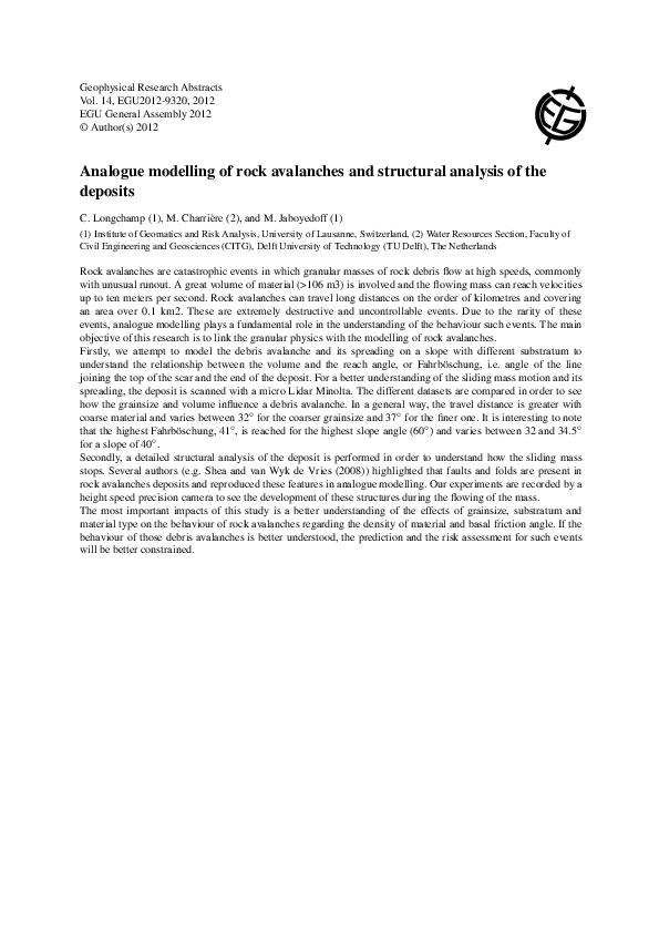 (PDF) Analogue modelling of rock avalanches and structural analysis of ...