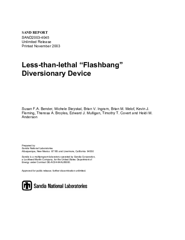 (PDF) Less-than-lethal "flashbang" diversionary device