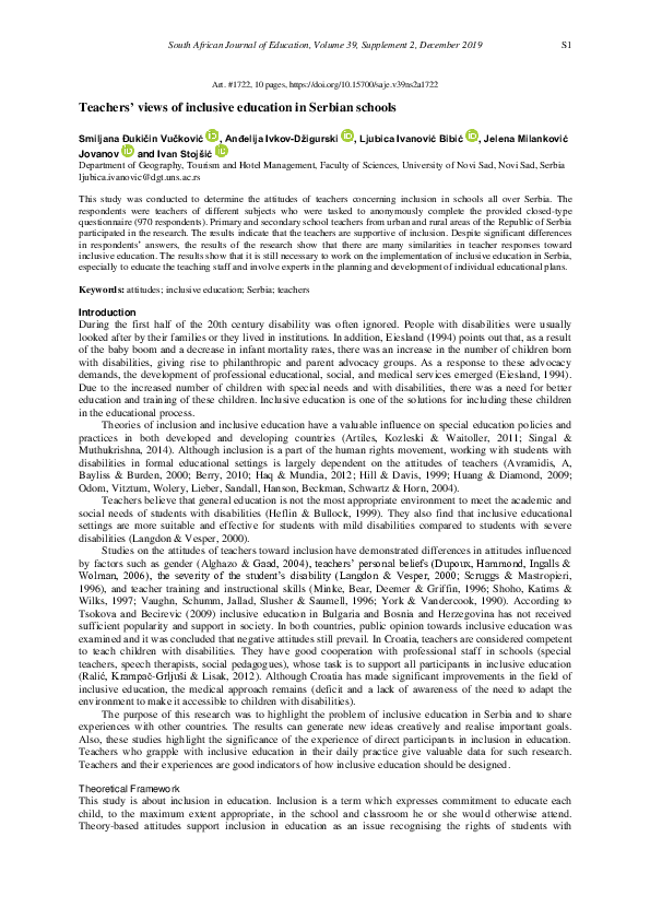 (PDF) Teachers’ views of inclusive education in Serbian schools
