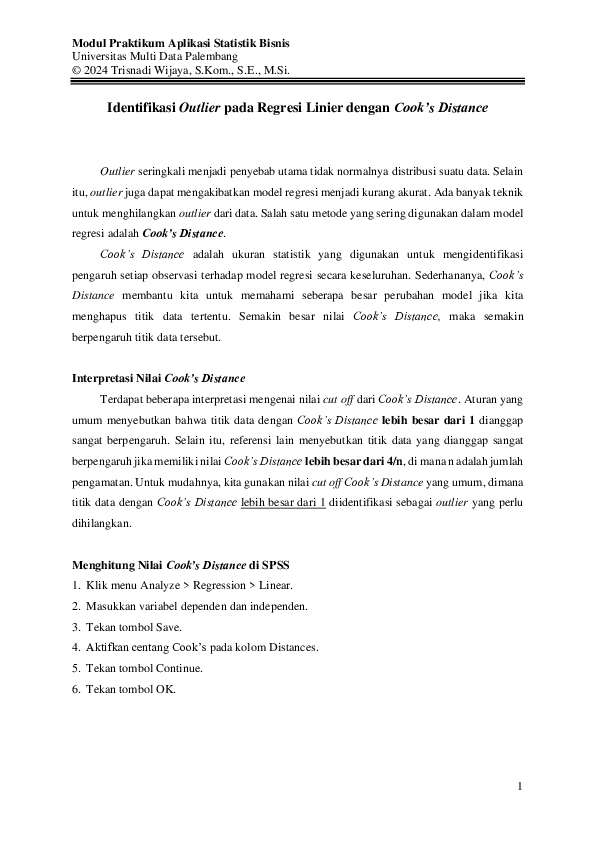 Pdf Identifikasi Outlier Dan Menormalkan Data Dengan Cooks Distance
