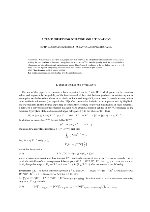 (PDF) A trace preserving operator and applications | Jan Kristensen - Academia.edu