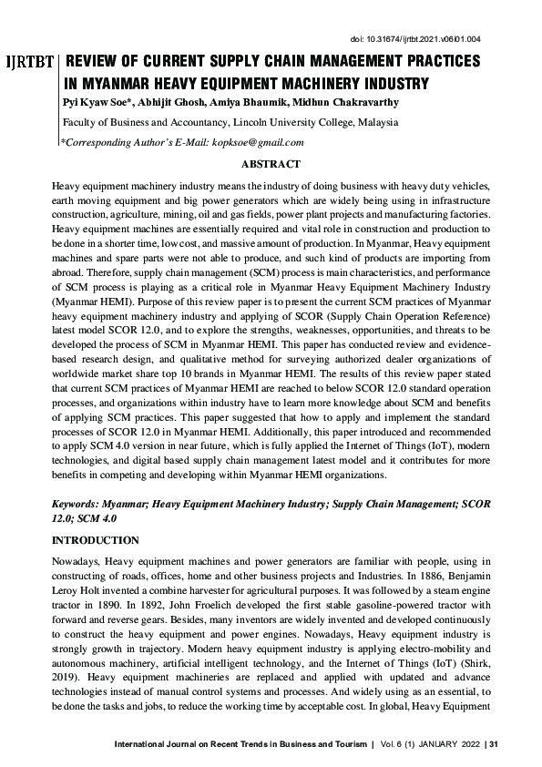 (PDF) Review of Current Supply Chain Management Practices in Myanmar ...