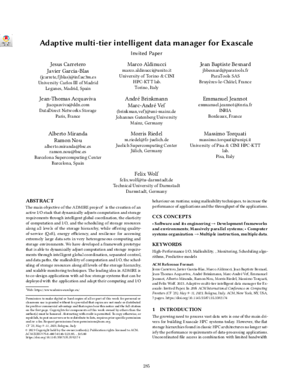 (PDF) Adaptive multi-tier intelligent data manager for Exascale