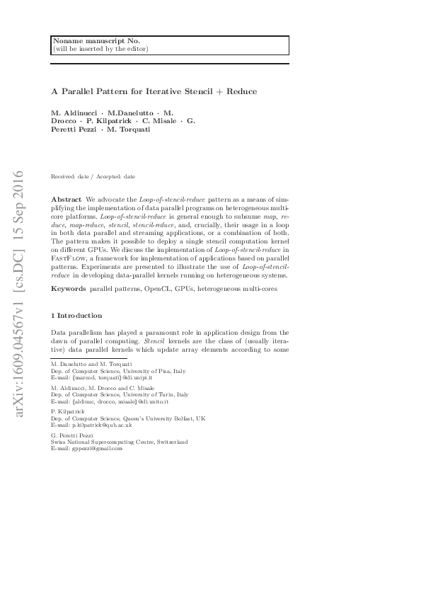 (PDF) A parallel pattern for iterative stencil + reduce