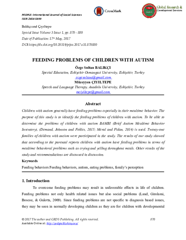 (PDF) Feeding Problems of Children with Autism