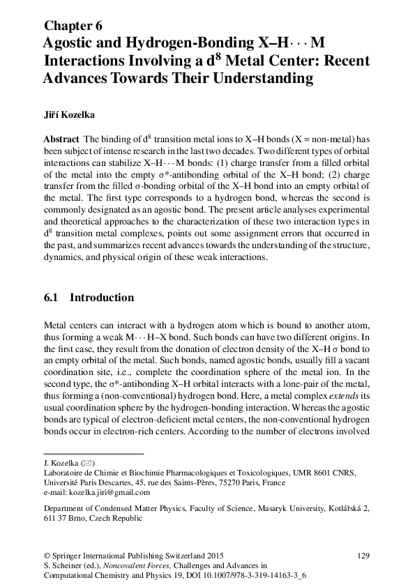 (PDF) Agostic and Hydrogen-Bonding X–H…M Interactions Involving a d8 ...