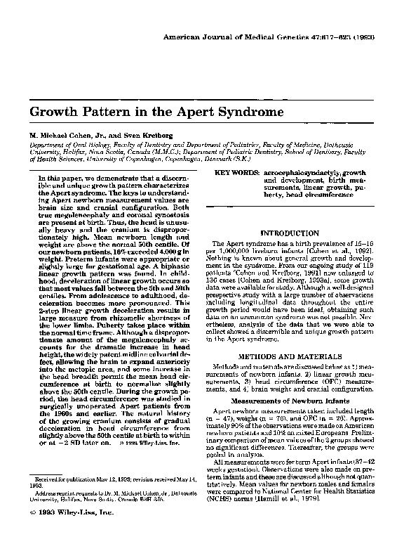 (PDF) Growth pattern in the Apert syndrome