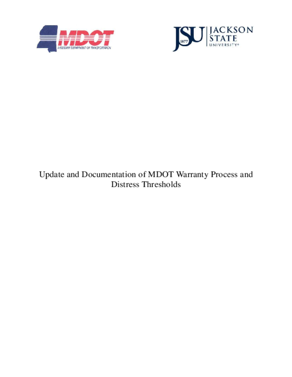 (PDF) Update and Documentation of MDOT Warranty Process and Distress ...