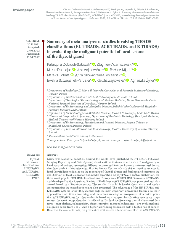 (PDF) Summary of meta-analyses of studies involving TIRADS ...