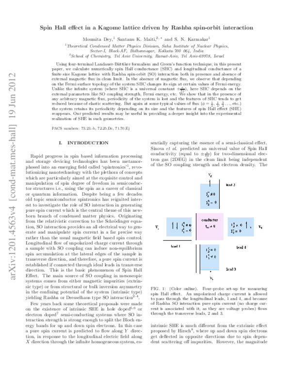 (PDF) Spin Hall effect in a kagome lattice driven by Rashba spin-orbit interaction