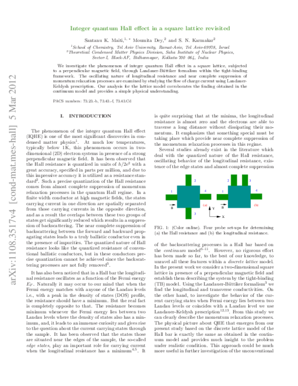 (PDF) Integer quantum Hall effect in a square lattice revisited