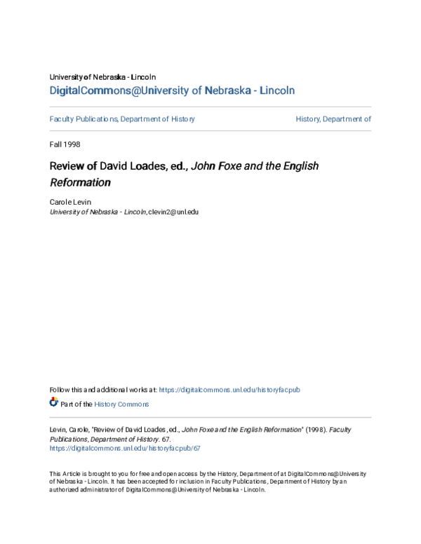 (PDF) John Foxe and the English Reformation