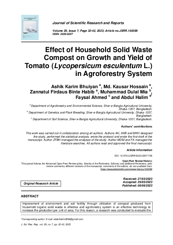 (PDF) Effect of Household Solid Waste Compost on Growth and Yield of Tomato (Lycopersicum ...