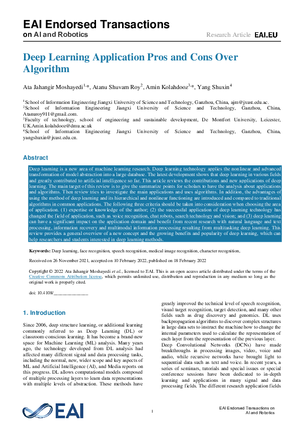 (PDF) Deep Learning Application Pros and Cons Over Algorithm