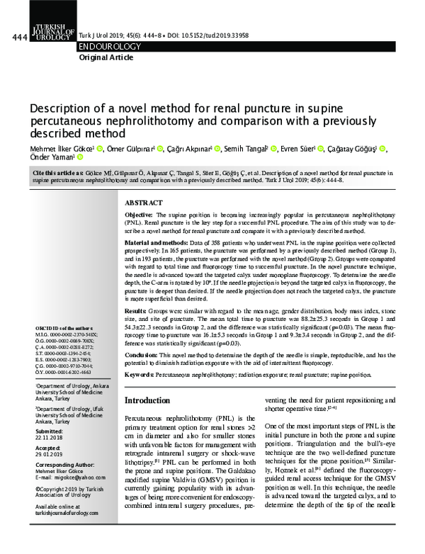 (PDF) Description of a novel method for renal puncture in supine ...