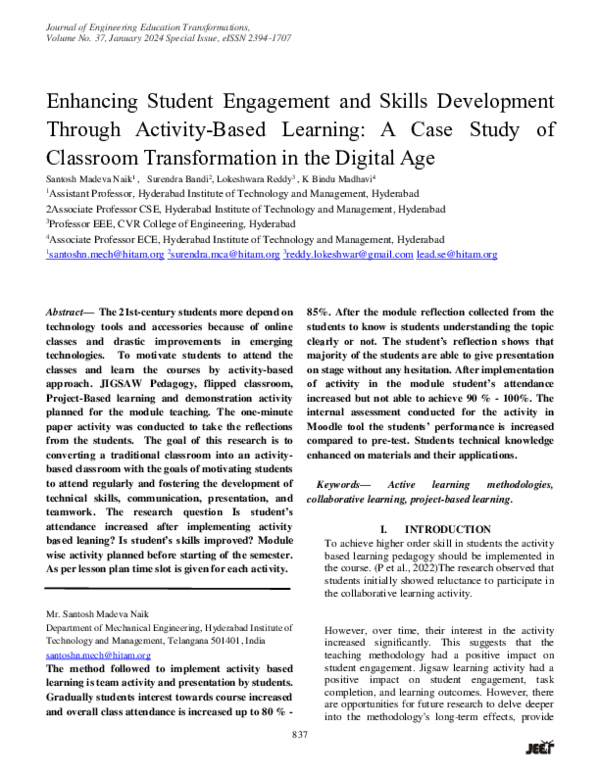 (PDF) Enhancing Student Engagement and Skills Development Through Activity-Based Learning: A ...