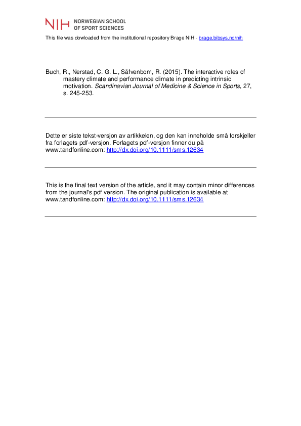 (PDF) The interactive roles of mastery climate and performance climate ...