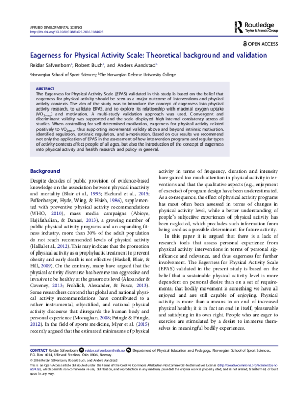 (PDF) Eagerness for Physical Activity Scale: Theoretical background and validation