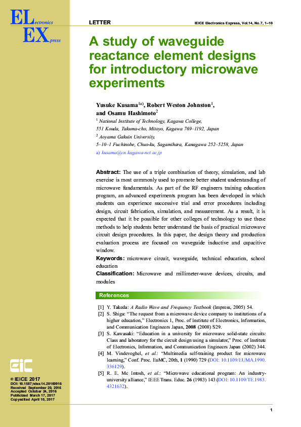 (PDF) A study of waveguide reactance element designs for introductory ...