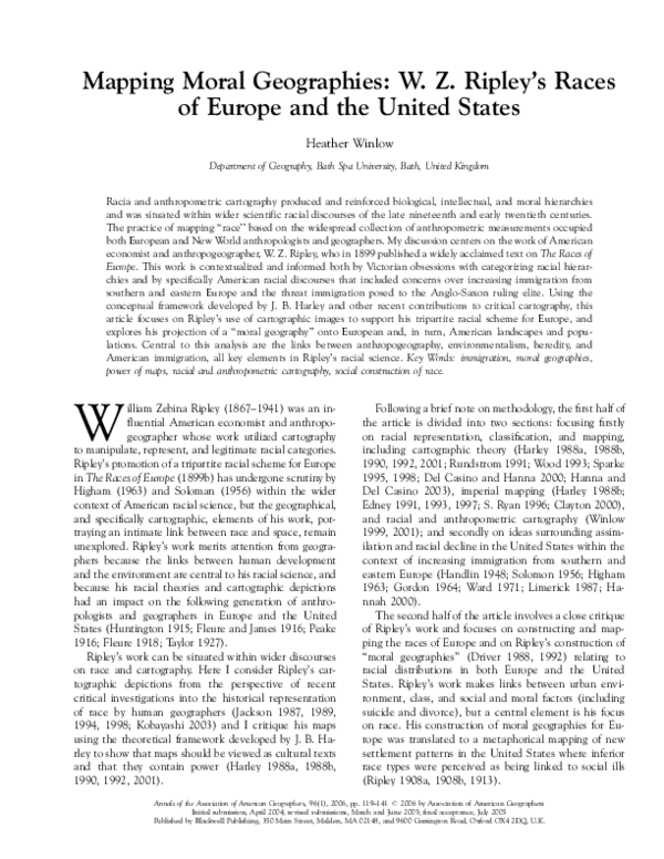 (PDF) Mapping Moral Geographies: W. Z. Ripley's Races of Europe and the ...
