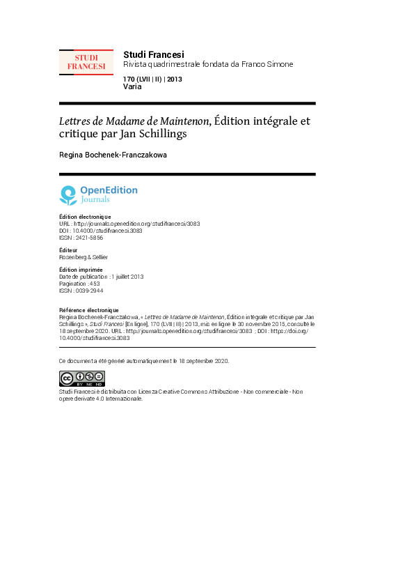 (PDF) Lettres de Madame de Maintenon, Édition intégrale et critique par Jan Schillings