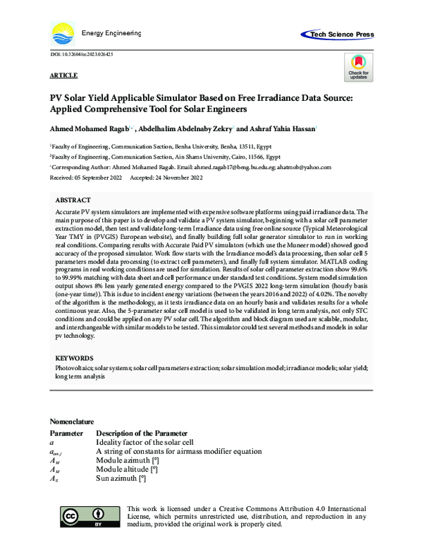 (PDF) PV Solar Yield Applicable Simulator Based on Free Irradiance Data ...