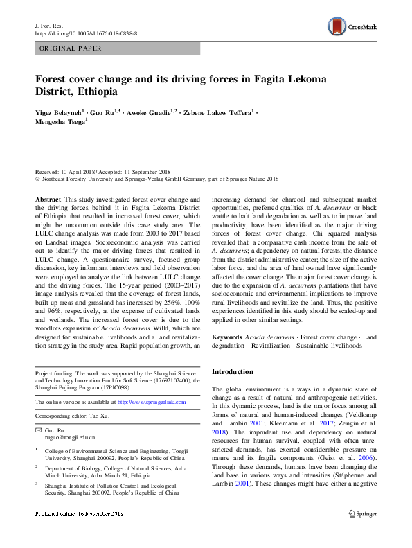 (PDF) Forest cover change and its driving forces in Fagita Lekoma ...