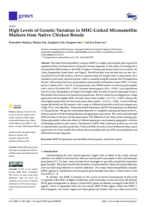 (PDF) High Levels of Genetic Variation in MHC-Linked Microsatellite ...