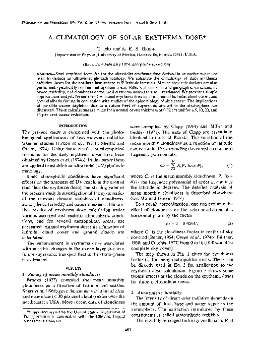 (PDF) A Climatology of Solar Erythema Dose*