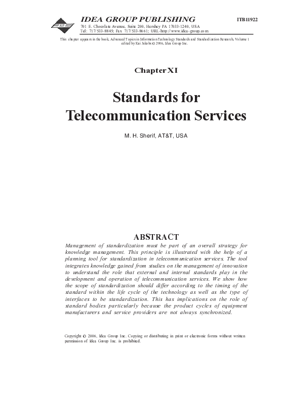 (PDF) Standards for Telecommunication Services