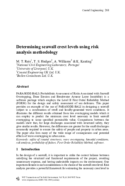(PDF) Determining Seawall Crest Levels Using RiskAnalysis Methodology