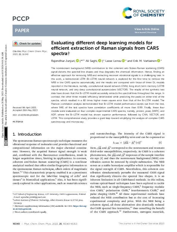 Pdf Evaluating Different Deep Learning Models For Efficient Extraction Of Raman Signals From