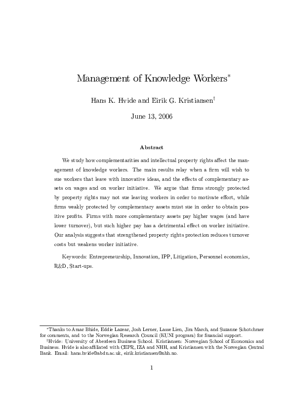 (PDF) Management of Knowledge Workers