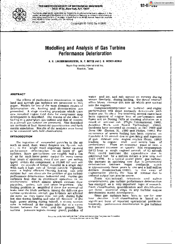 Pdf Modelling And Analysis Of Gas Turbine Performance Deterioration
