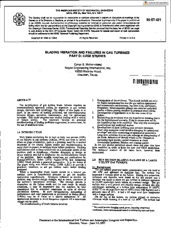 (PDF) Blading Vibration and Failures in Gas Turbines: Part D — Case Studies