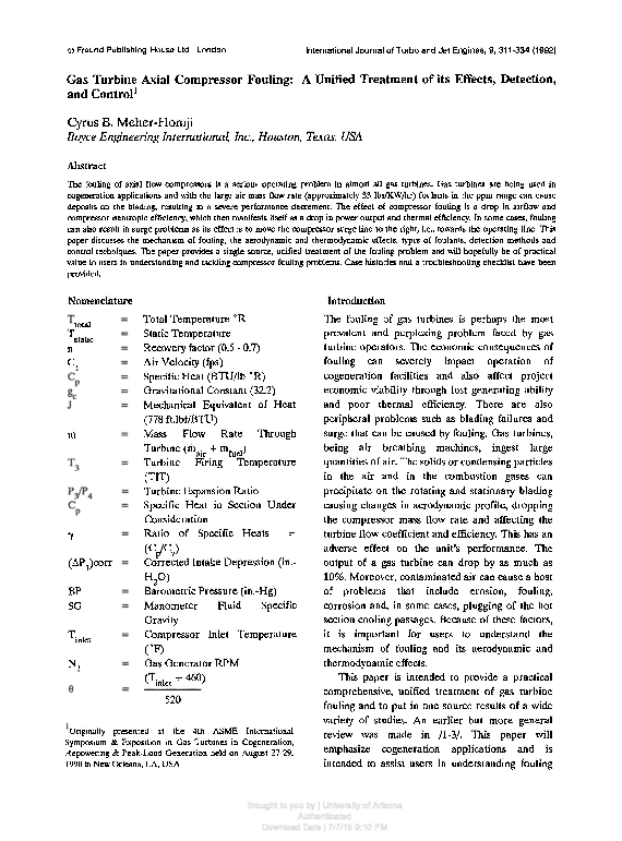 (PDF) Gas Turbine Axial Compressor Fouling: A Unified Treatment of its ...