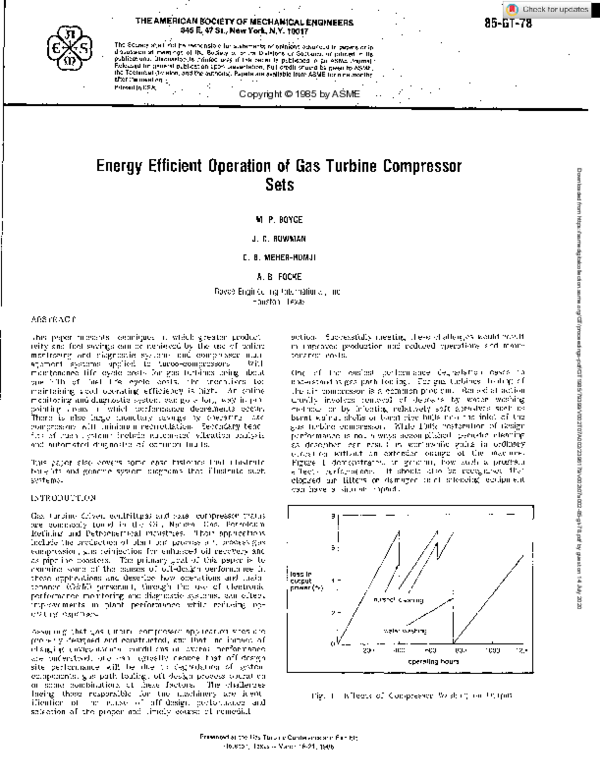 Pdf Energy Efficient Operation Of Gas Turbine Compressor Sets