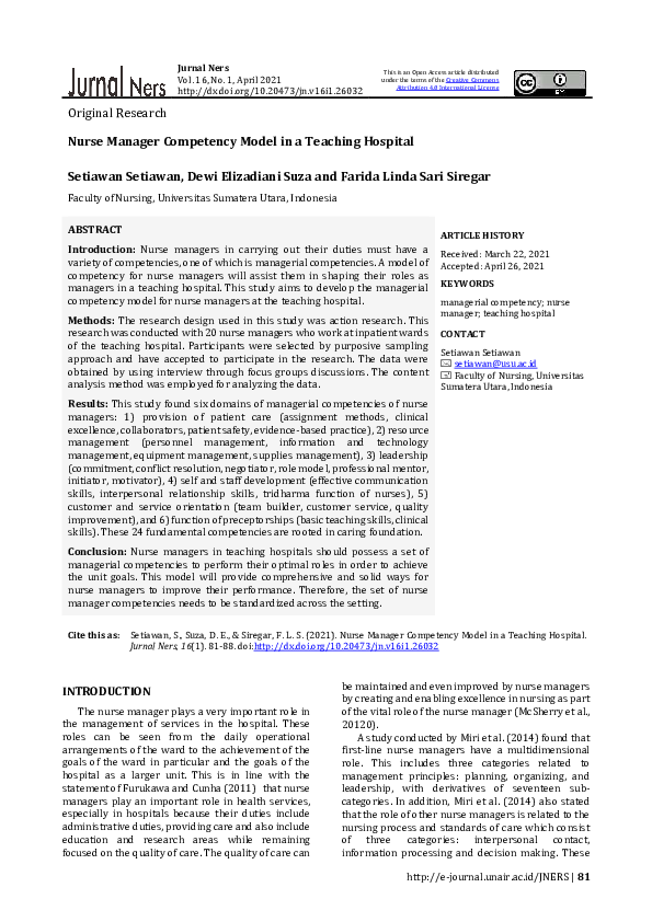 (PDF) Nurse Manager Competency Model in a Teaching Hospital