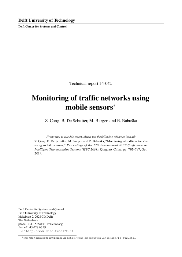 (PDF) Monitoring of traffic networks using mobile sensors